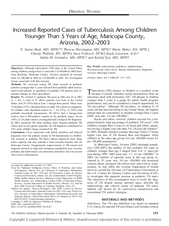 (PDF) Increased Reported Cases of Tuberculosis Among Children Younger ...
