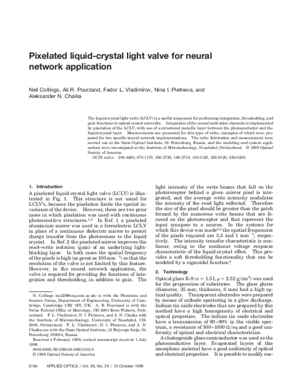 (PDF) Pixelated Liquid-Crystal Light Valve for Neural Network Application