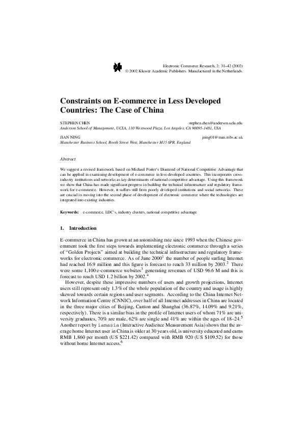 (PDF) Constraints on E-commerce in Less Developed Countries: The Case ...