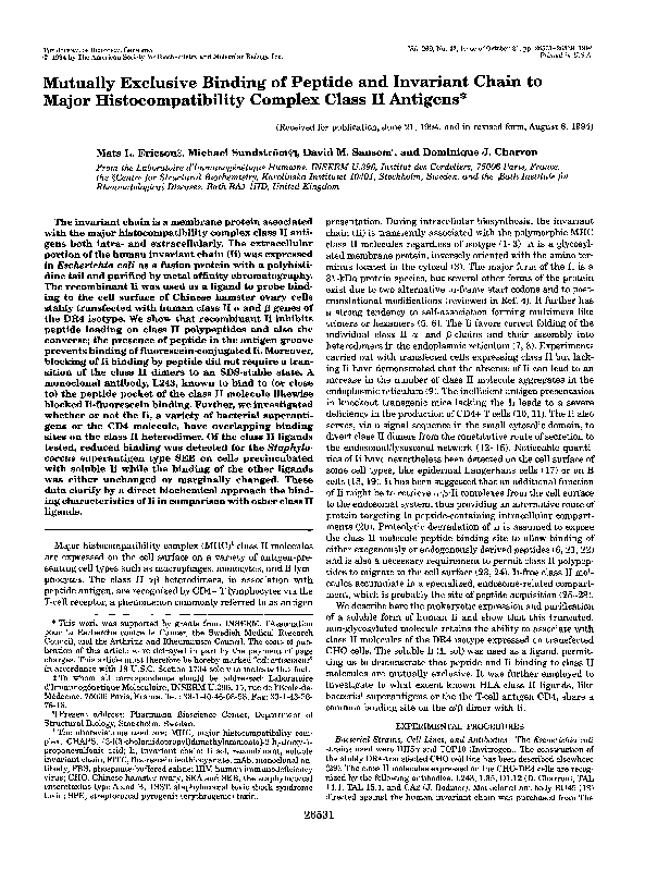 (PDF) Mutually exclusive binding of peptide and invariant chain to ...
