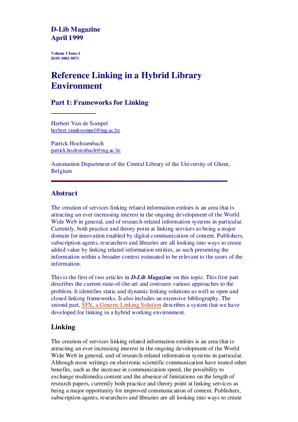 (PDF) Reference linking in a hybrid library environment