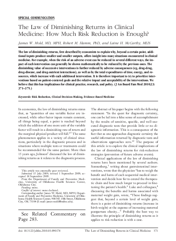 (PDF) The law of diminishing returns in clinical medicine: how much ...