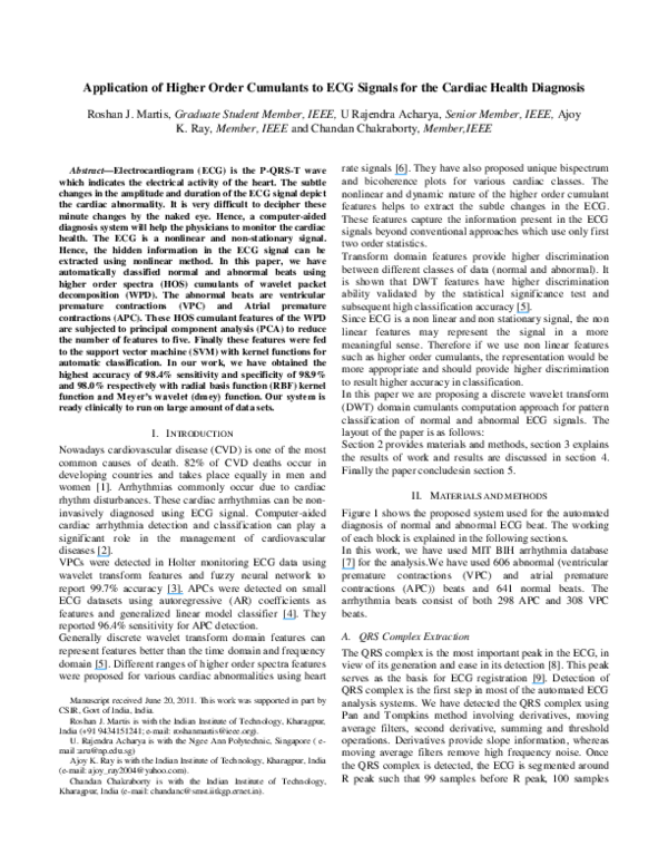 (PDF) Application of higher order cumulants to ECG signals for the cardiac health diagnosis