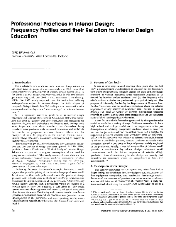 (PDF) Professional Practices in Interior Design: Frequency Profiles and ...