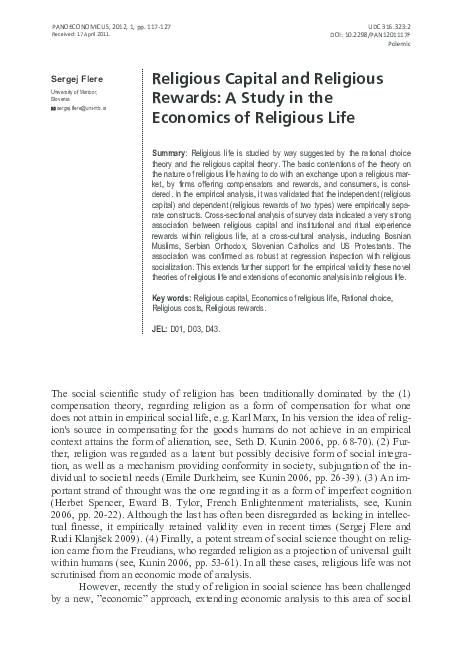 (PDF) Religious capital and religious rewards: A study in the economics ...