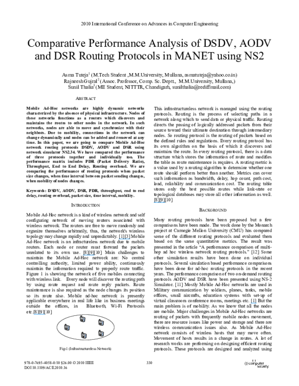 Pdf Performance Of Dsdv Aodv Dsr In Manets