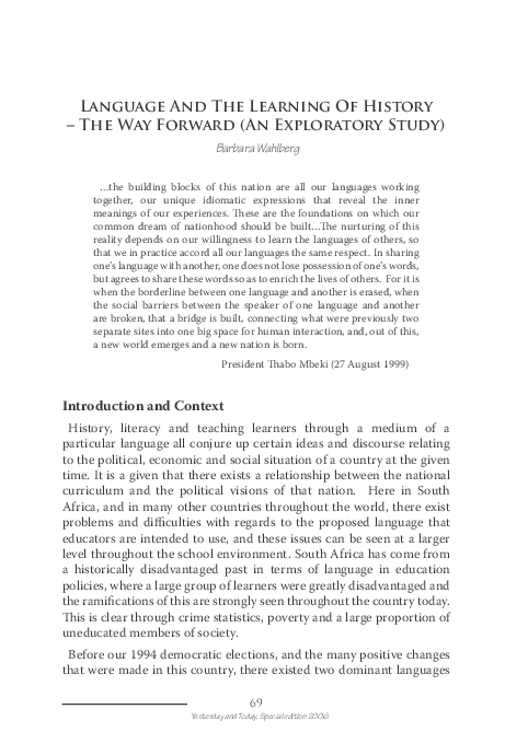 (PDF) Language and the learning of history–the way forward (an ...