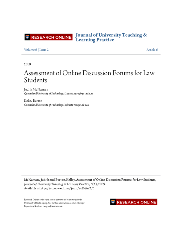 (PDF) Assessment of Online Discussion Forums for Law Students