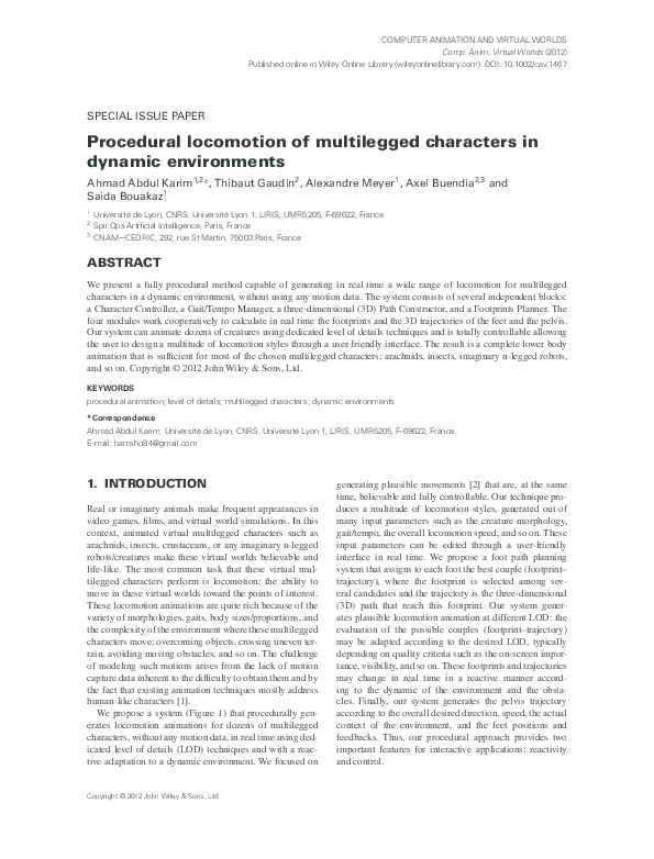 (PDF) Procedural locomotion of multi-legged characters in complex dynamic environments : real ...