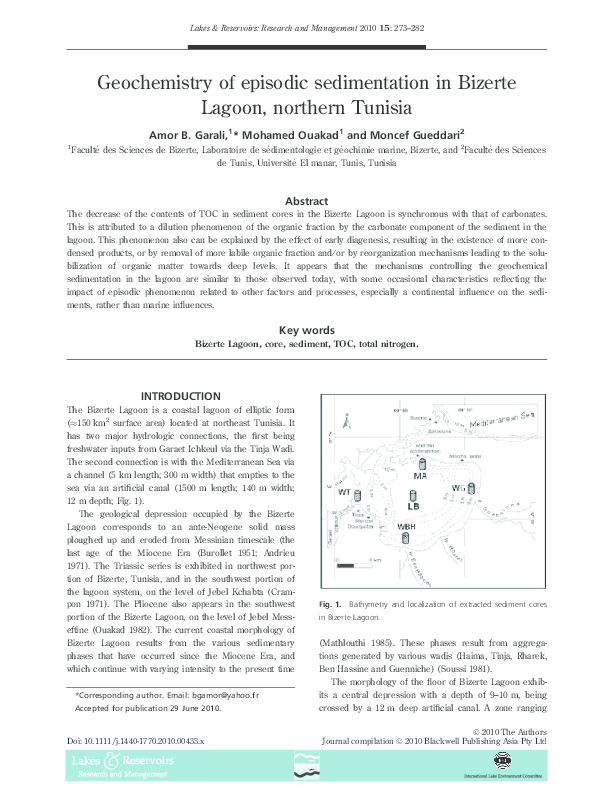 (PDF) Geochemistry of episodic sedimentation in Bizerte Lagoon ...