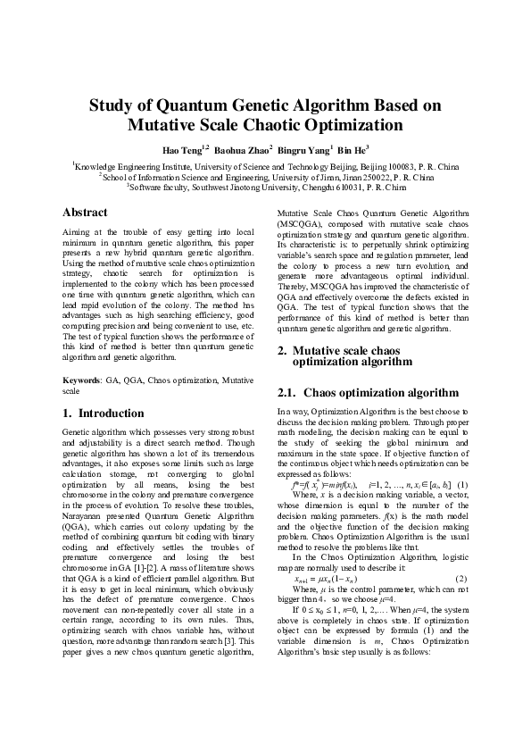 (PDF) Study of Quantum Genetic Algorithm Based on Mutative Scale Chaotic Optimization