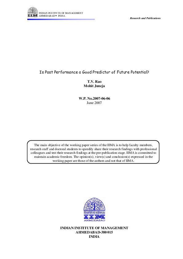 (PDF) Is Past Performance a Good Predictor of Future Potential?