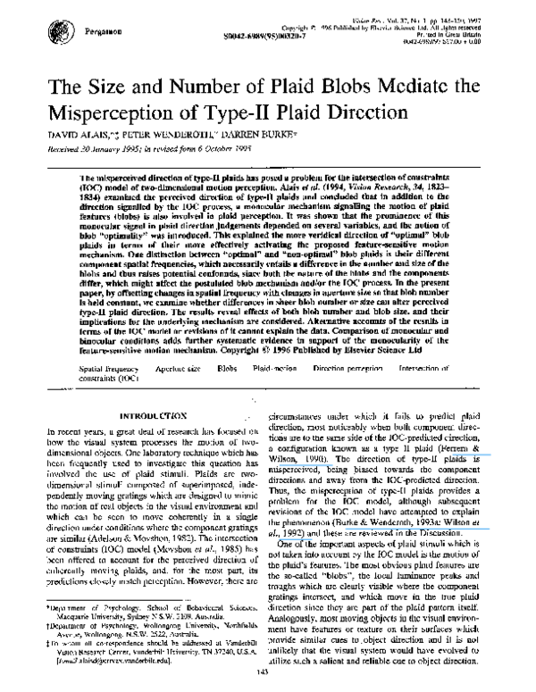 (PDF) The Size and Number of Plaid Blobs Mediate the Misperception of ...
