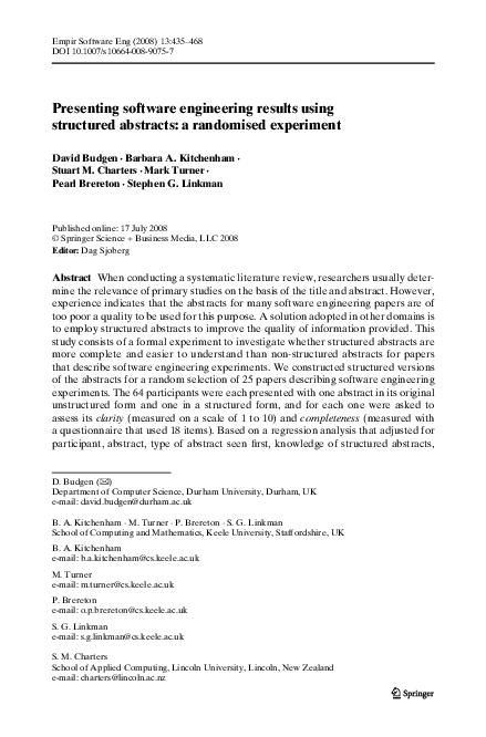 (PDF) Presenting software engineering results using structured ...