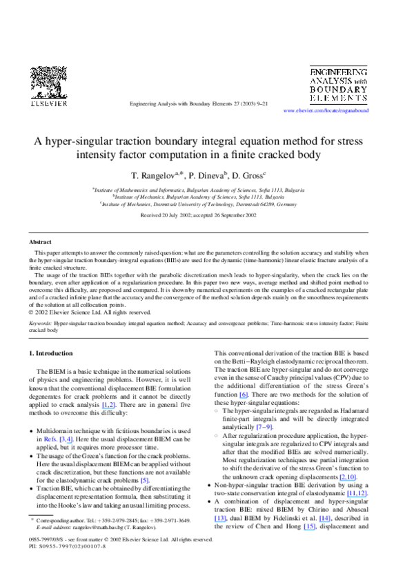 (PDF) A hyper-singular traction boundary integral equation method for stress intensity factor ...