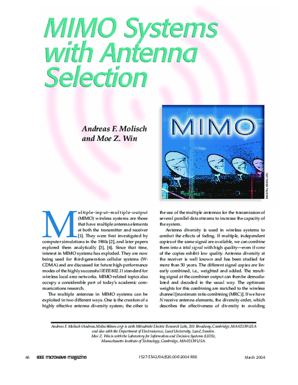 (PDF) MIMO systems with antenna selection