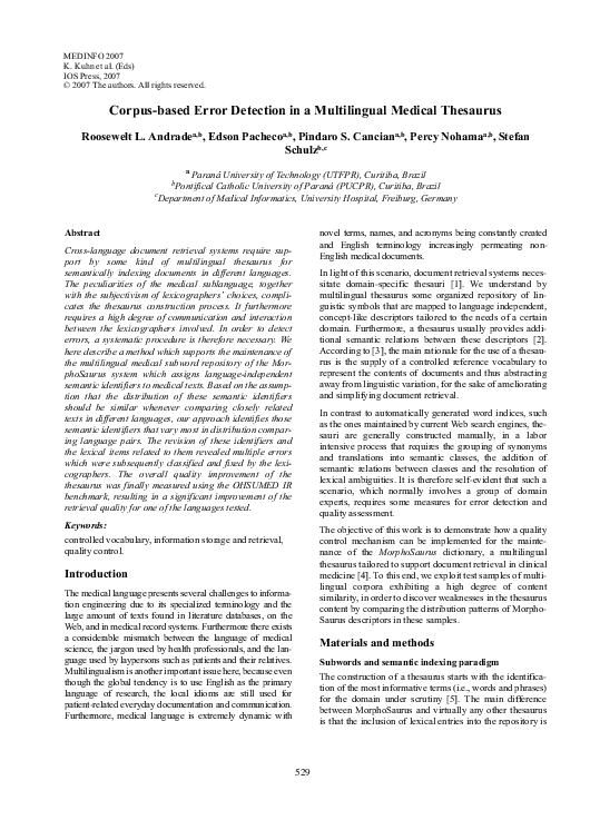 Pdf Corpus Based Error Detection In A Multilingual Medical Thesaurus