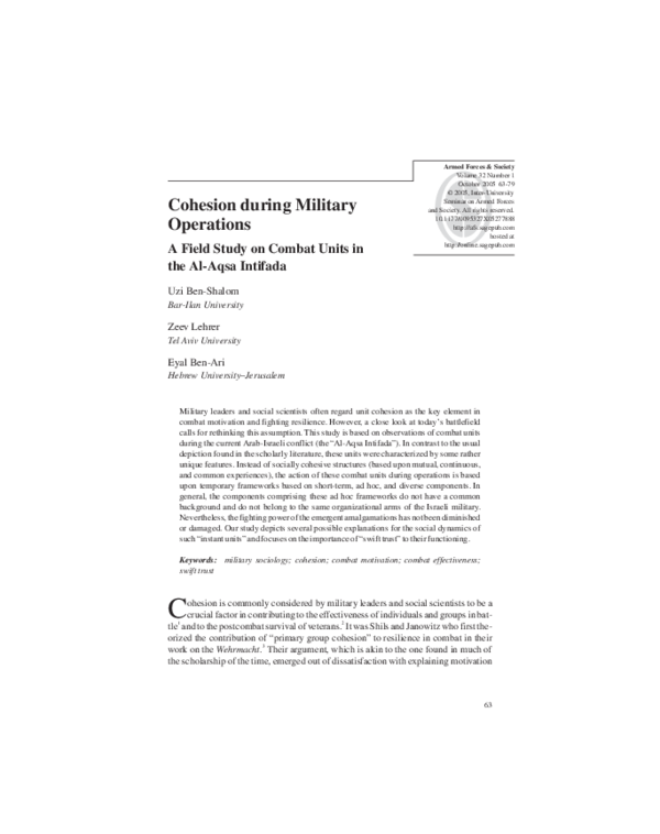 (PDF) Cohesion during Military OperationsA Field Study on Combat Units ...