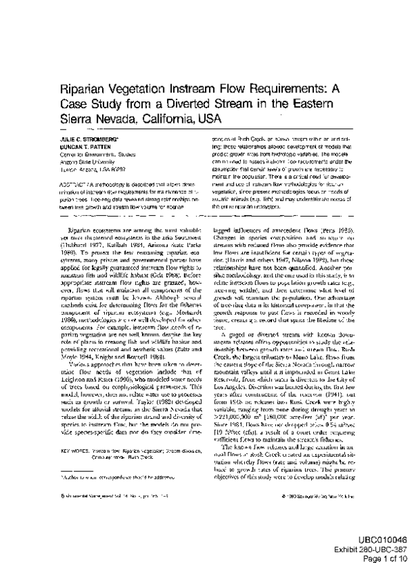 (PDF) Riparian vegetation instream flow requirements: A case study from ...