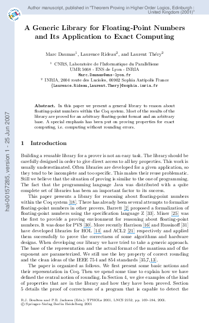 Pdf A Generic Library For Floating Point Numbers And Its Application