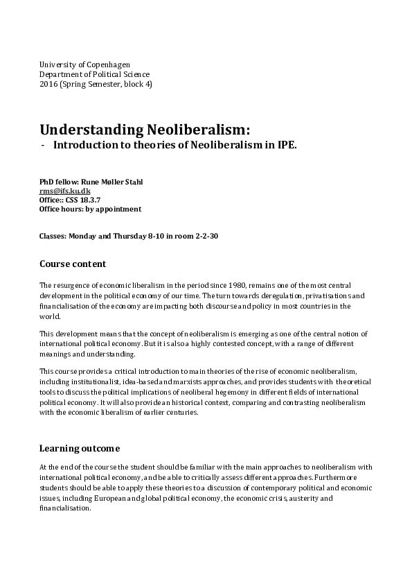(PDF) Understanding Neoliberalism: course curricullum