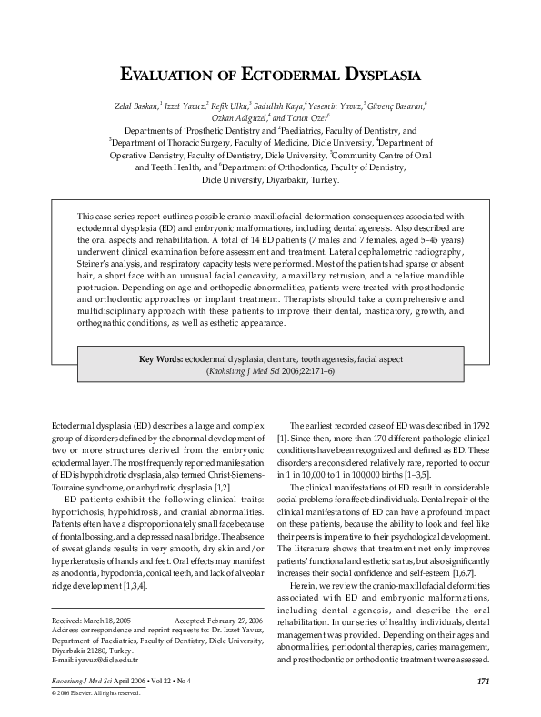 (PDF) Evaluation of Ectodermal Dysplasia