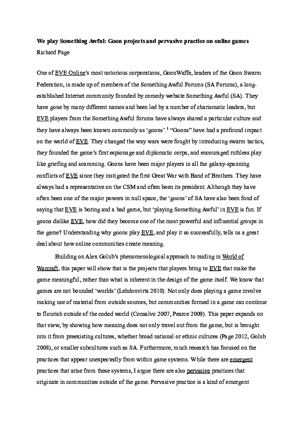 (PDF) We play Something Awful: Goon projects and pervasive practice on ...