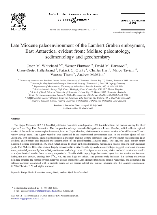 (PDF) Late Miocene paleoenvironment of the Lambert Graben embayment ...