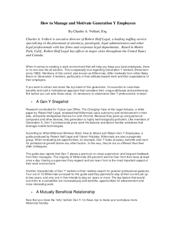 How to Manage and Motivate Generation Y Employees