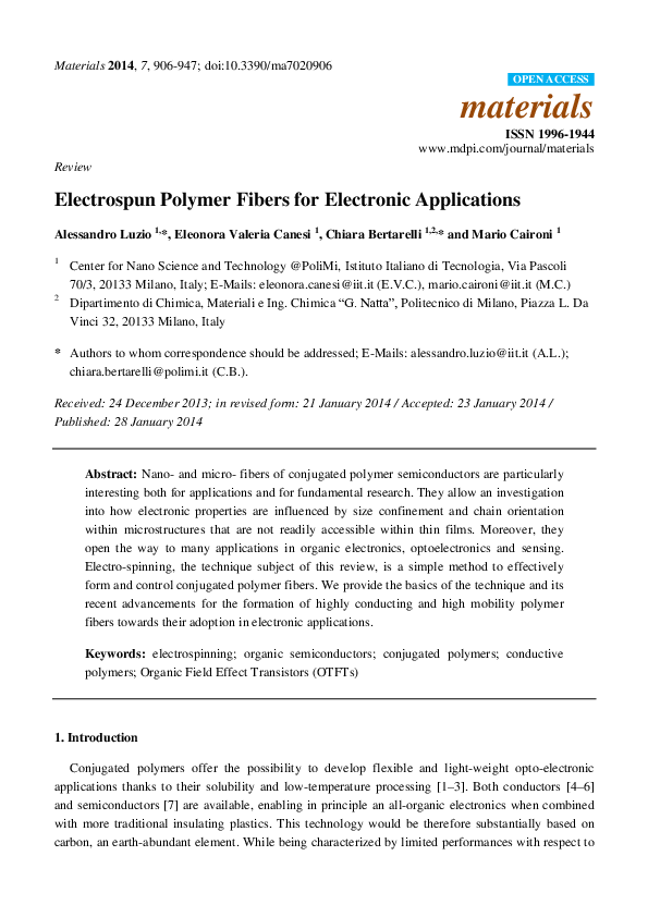 materials Electrospun Polymer Fibers for Electronic Applications