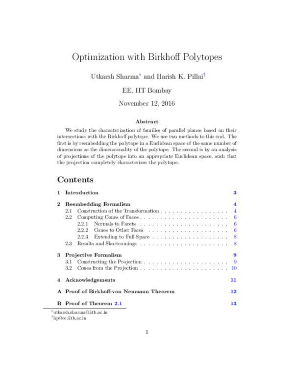 (PDF) Optimization with Birkhoff Polytopes