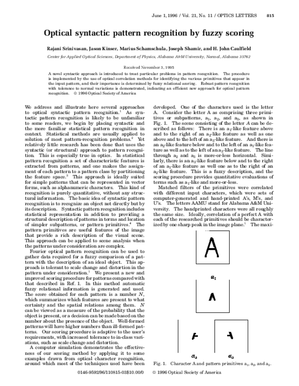 Pdf Optical Syntactic Pattern Recognition By Fuzzy Scoring