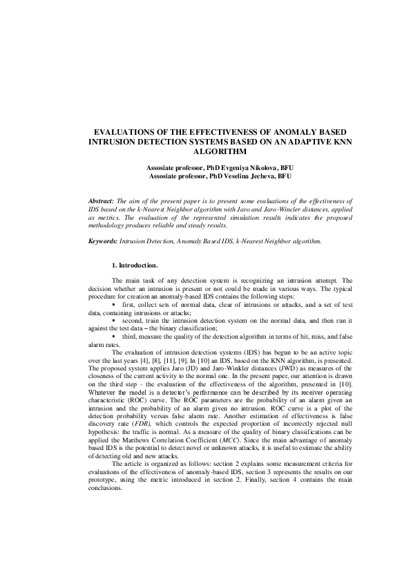 (PDF) Evaluations of the effectiveness of anomaly based intrusion detection systems based on an ...