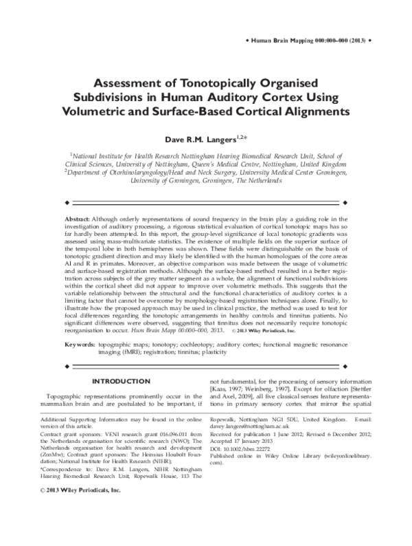 (PDF) Assessment of tonotopically organised subdivisions in human ...