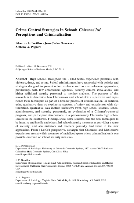 (PDF) Crime Control Strategies in School: Chicanas’/os’ Perceptions and ...