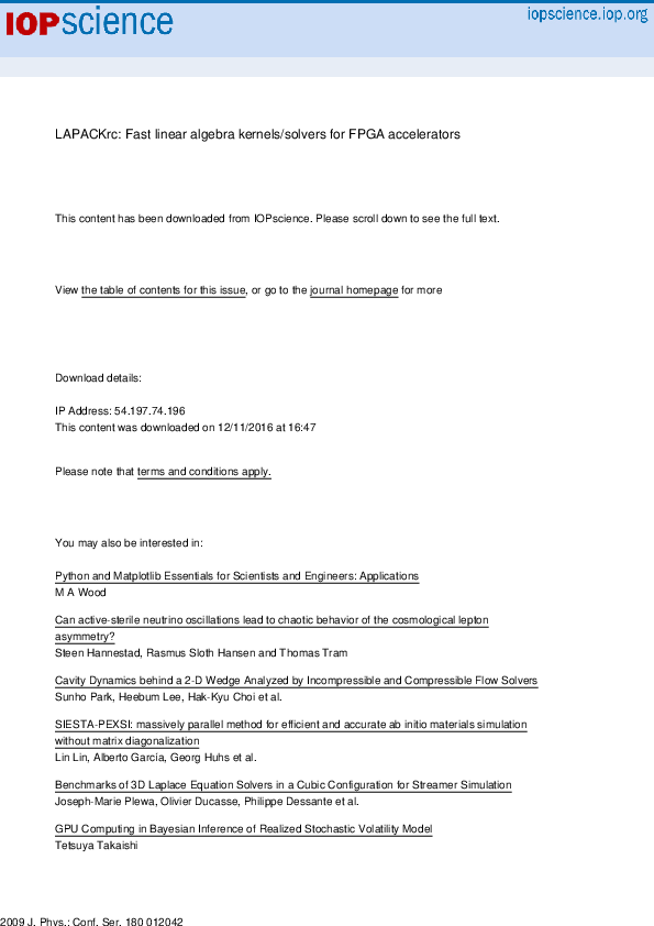 Pdf Lapackrc Fast Linear Algebra Kernelssolvers For Fpga Accelerators