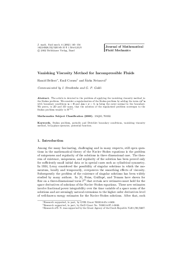 (PDF) Vanishing Viscosity Method for Incompressible Fluids