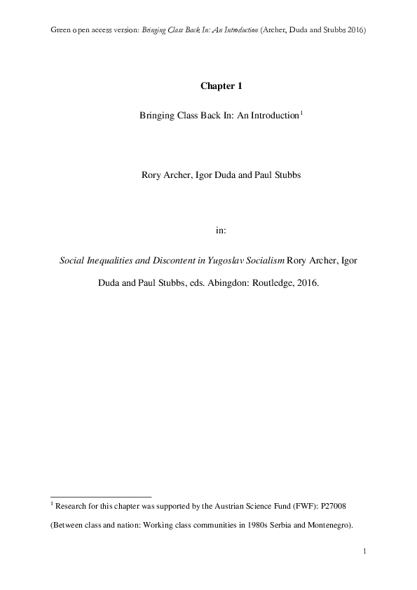 (PDF) Bringing Class Back In