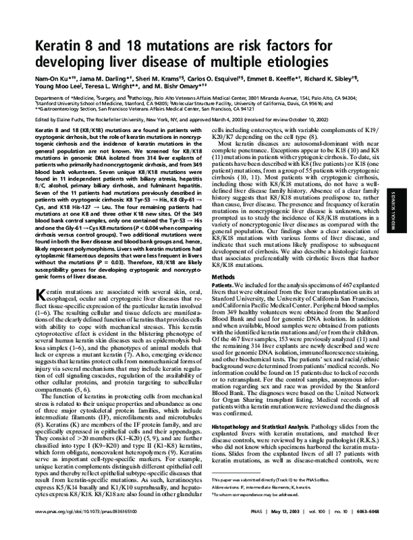 (PDF) Keratin 8 and 18 mutations are risk factors for developing liver ...