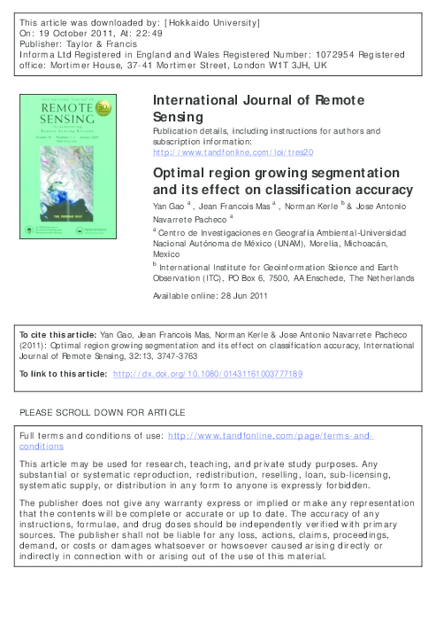 Pdf Optimal Region Growing Segmentation And Its Effect On