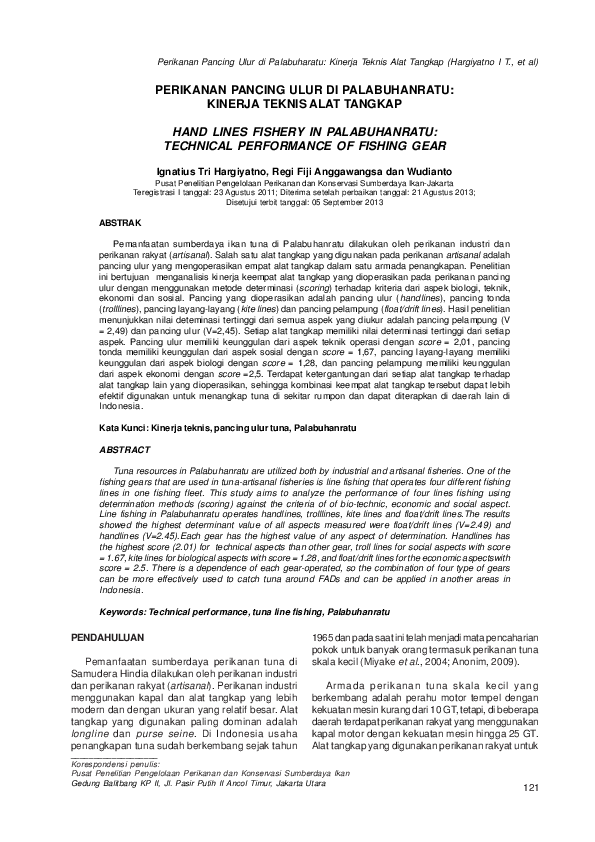 (PDF) PERIKANAN PANCING ULUR DI PALABUHANRATU: KINERJA TEKNIS ALAT ...
