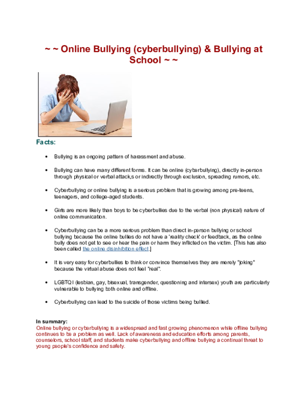 (DOC) Cyberbullying and School Bullying Overview