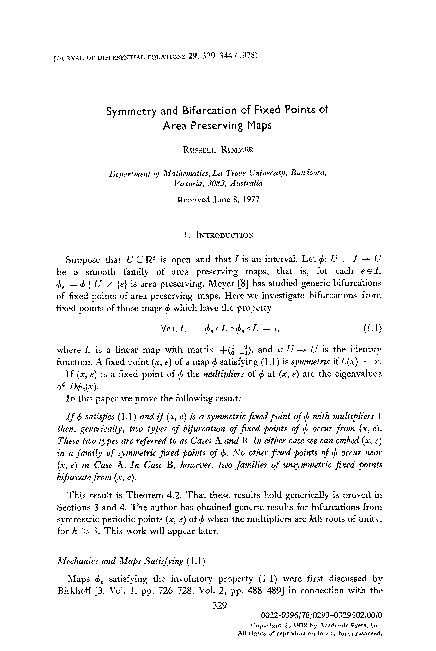 (PDF) Symmetry and bifurcation of fixed points of area preserving maps