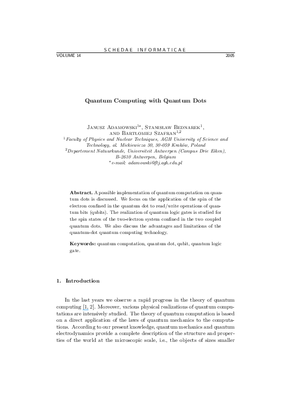 (PDF) Quantum Computing with Quantum Dots