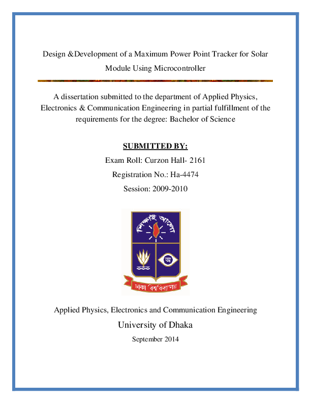 (PDF) Design &Development of a Maximum Power Point Tracker for Solar Module Using Microcontroller