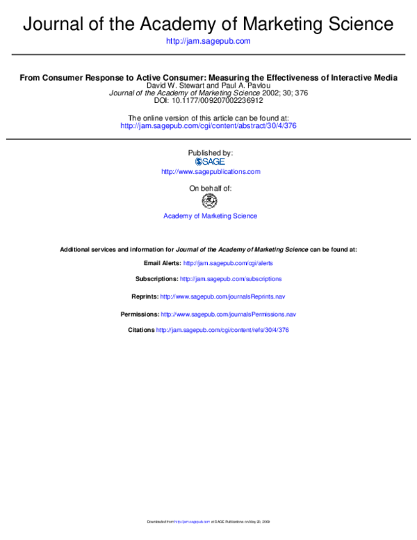 Pdf From Consumer Response To Active Consumer Measuring The Effectiveness Of Interactive Media
