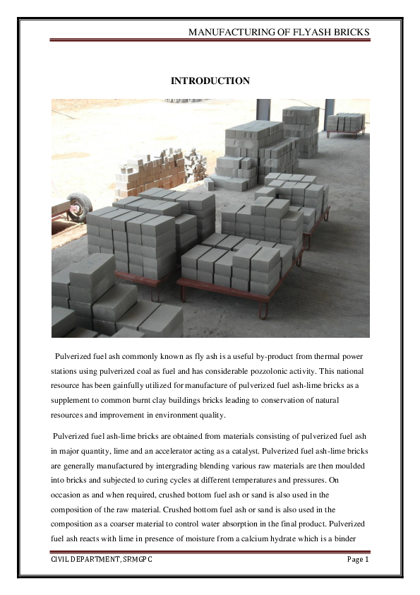 (PDF) MANUFACTURING OF FLYASH BRICKS
