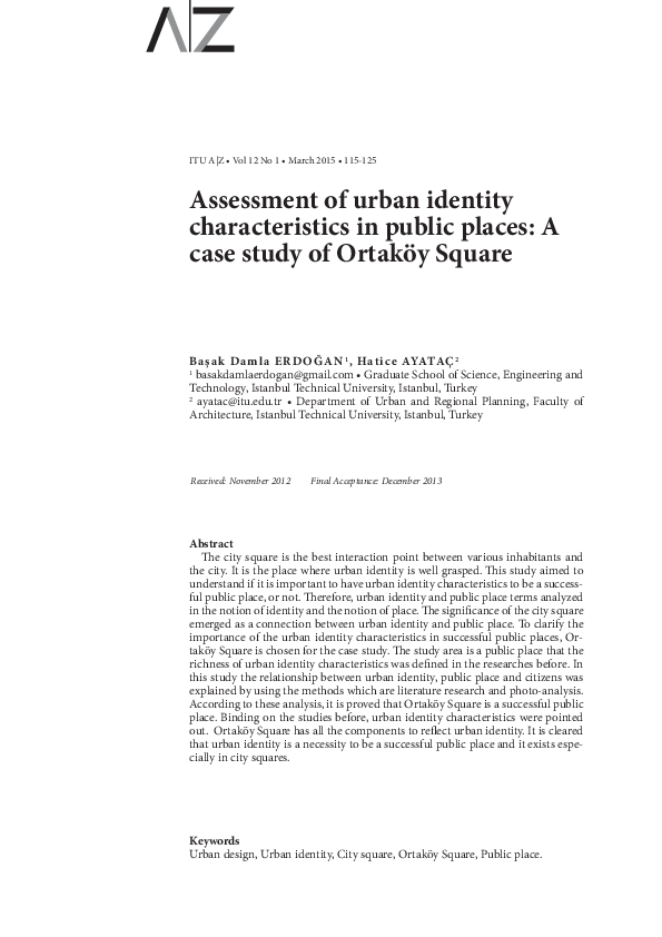 (PDF) Assessment of urban identity characteristics in public places: A ...