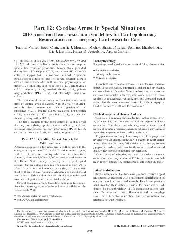 (PDF) Part 12: Cardiac Arrest in Special Situations 2010 American Heart Association Guidelines ...