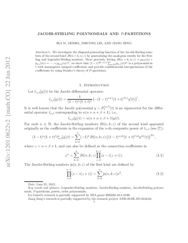 (PDF) Jacobi–Stirling polynomials and P-partitions